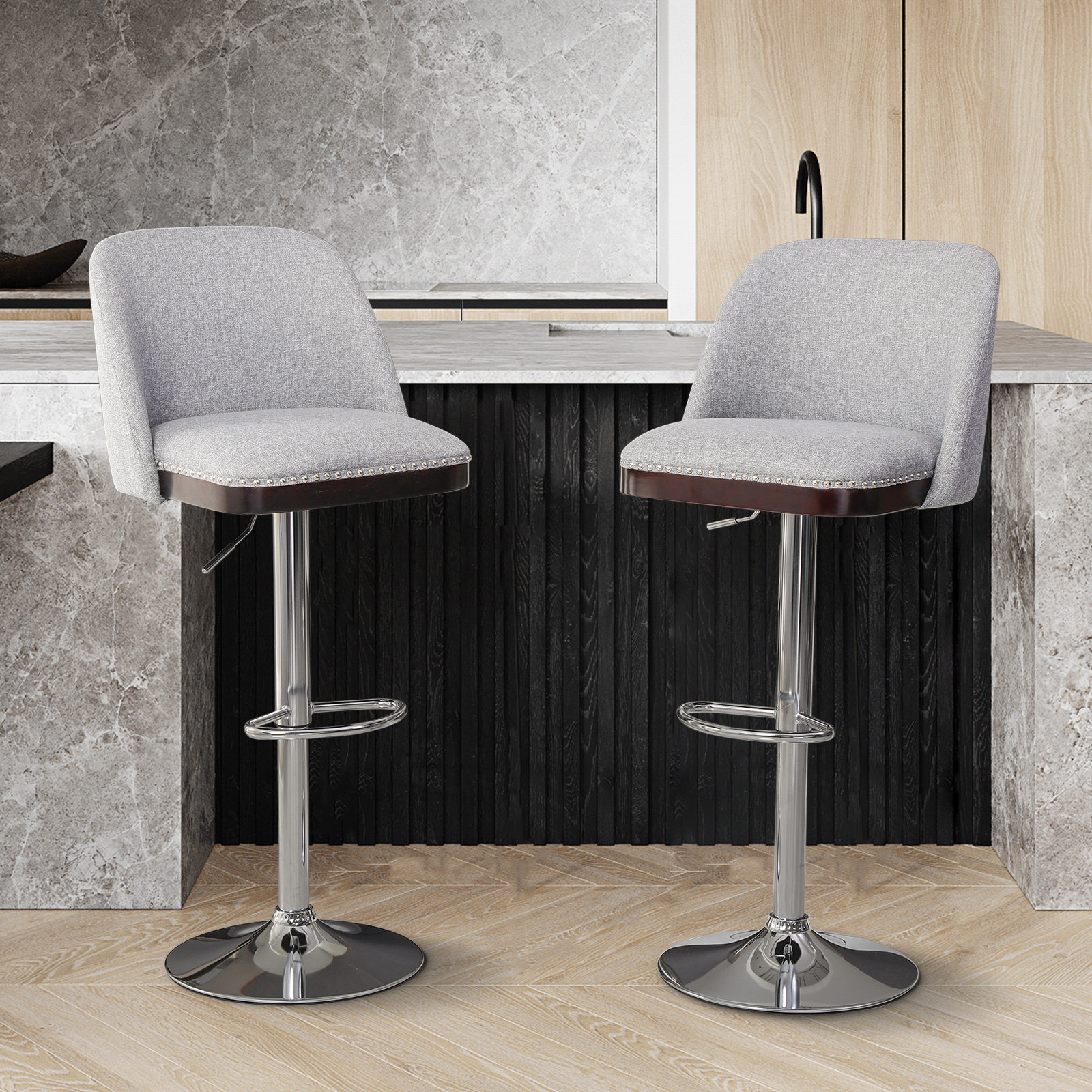 Latitude Run® Swivel Upholstered Adjustable Height Counter Stool 26" to 34"(Set of 2) | Wayfair